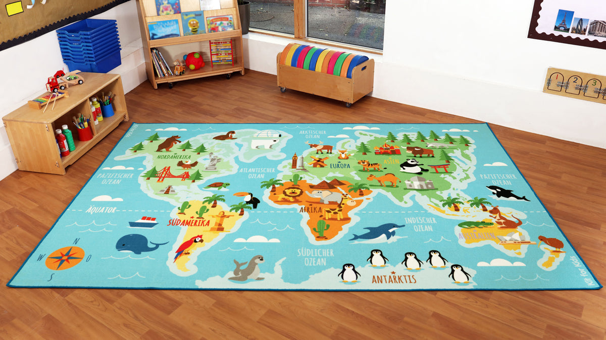 German Animals & Places of the World Carpet For Schools 3m x 2m ...