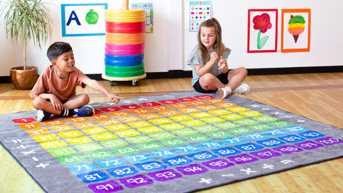 100 Square Counting Grid Carpet For Schools – Classroom Direct