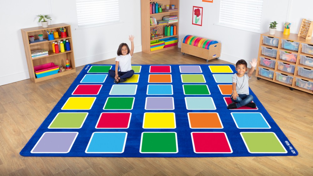Rainbow™ Squares Large Placement Carpet For Schools 3x3m – Classroom Direct